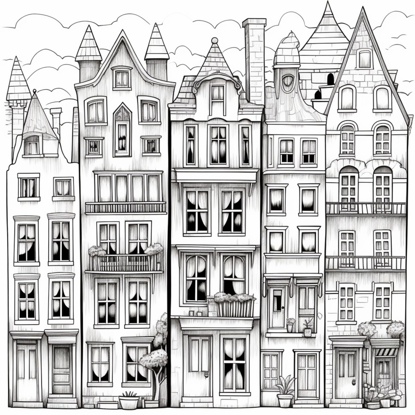 Architectural Wonders Coloring, Digital PDF Download, Building Art ...