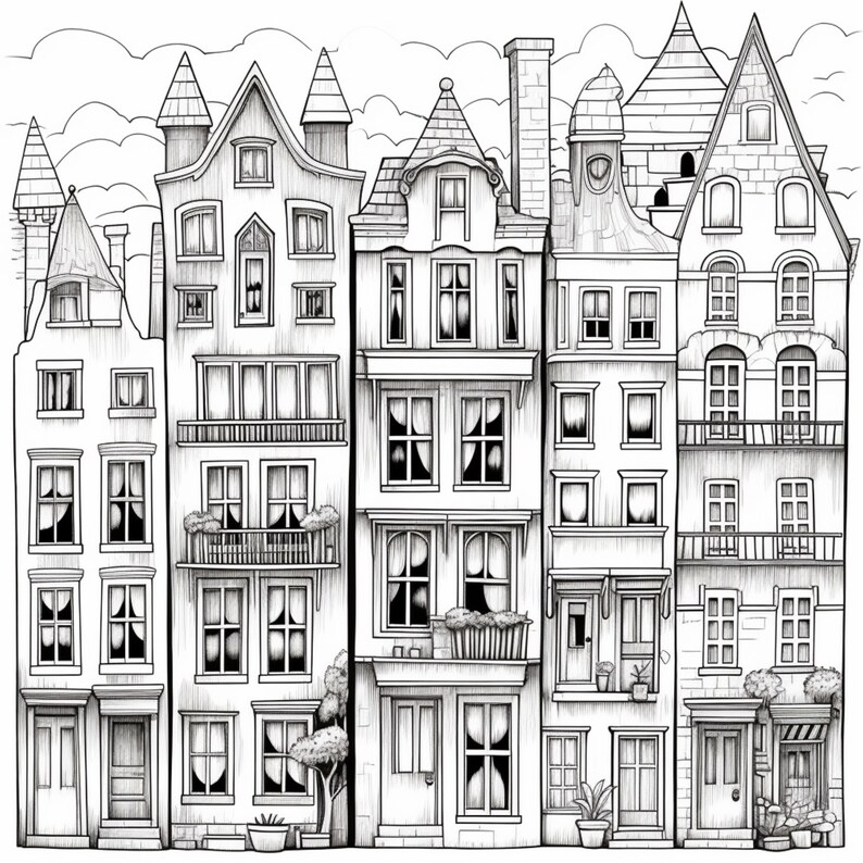 Architectural Wonders Coloring, Digital PDF Download, Building Art ...