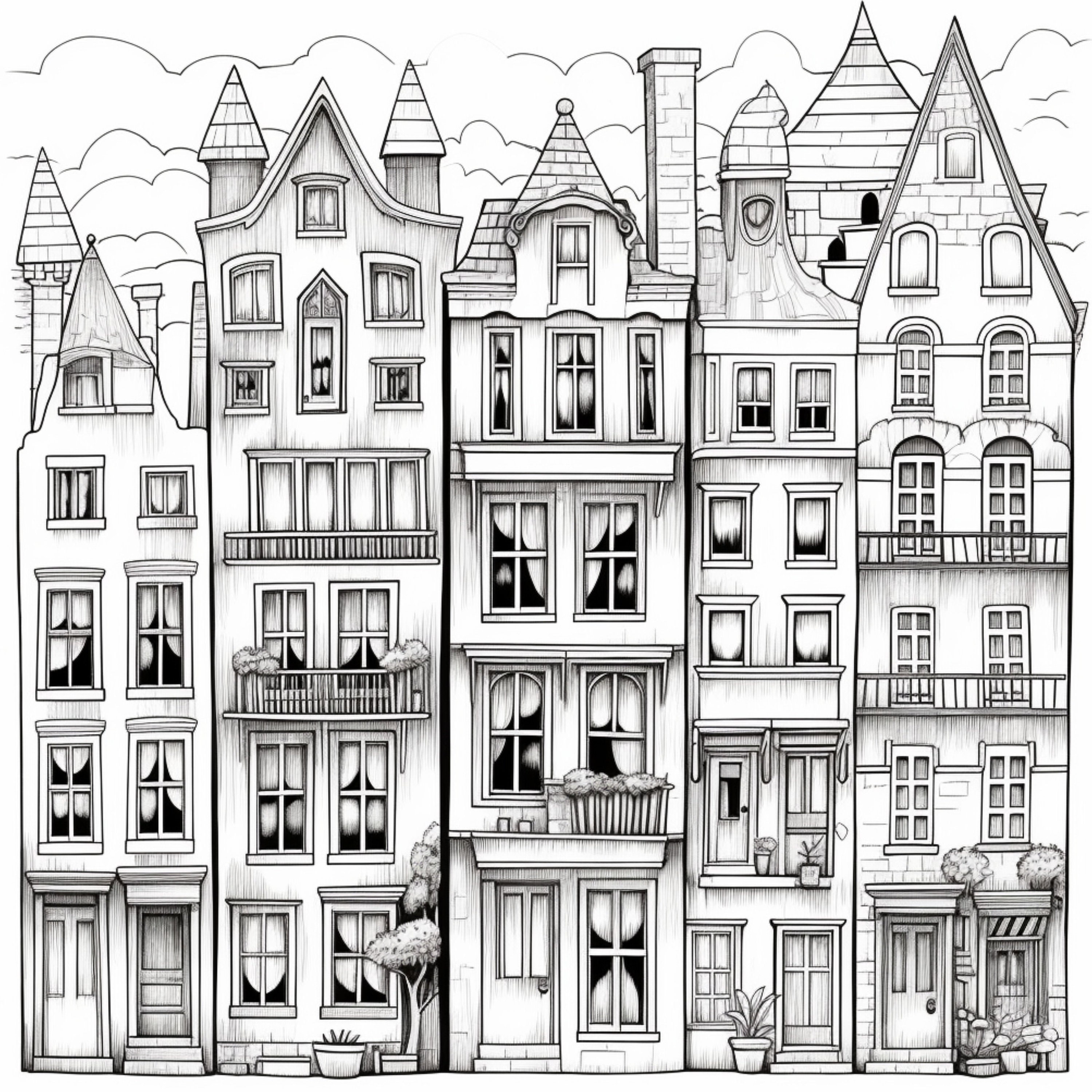 Architectural Wonders Coloring, Digital PDF Download, Building Art ...