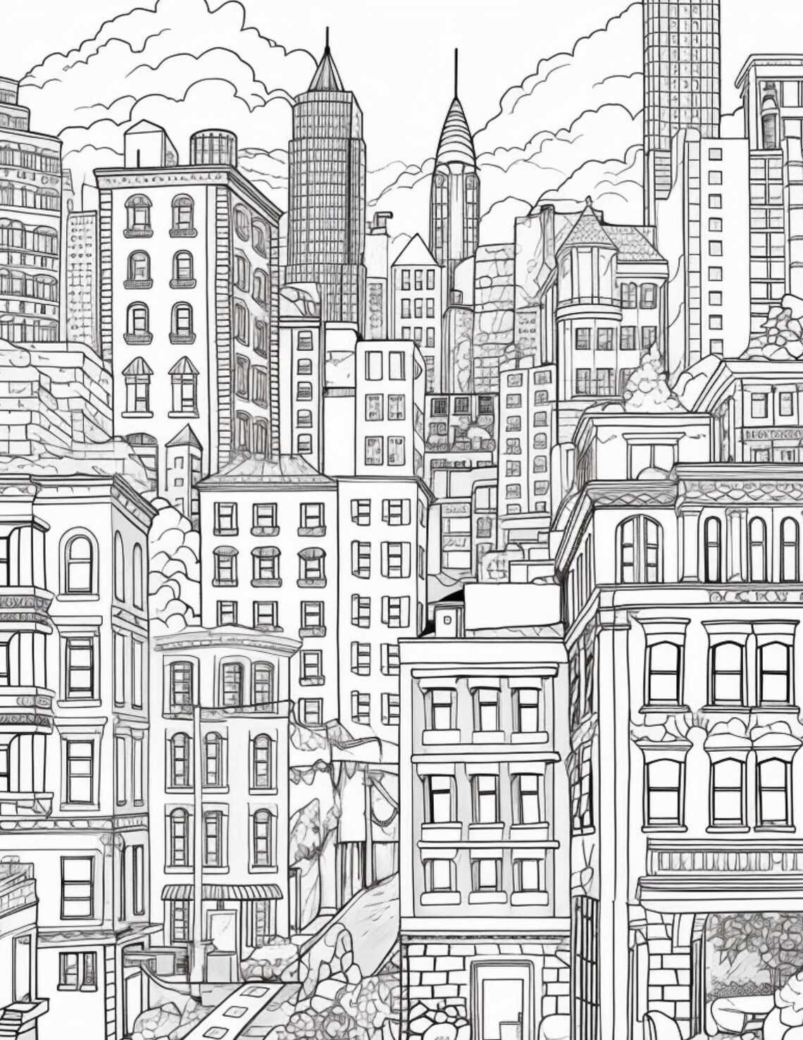 Metropolis Marvels Coloring, NYC Cityscapes, Adult Pages, Digital PDF Download, Urban Art ...