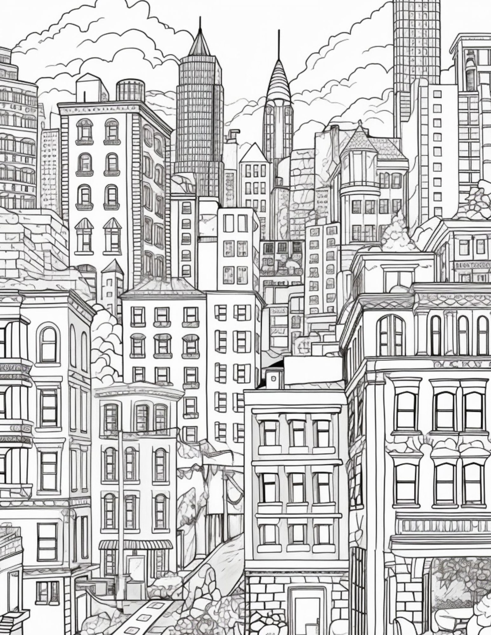 Metropolis Marvels Coloring, NYC Cityscapes, Adult Pages, Digital PDF Download, Urban Art ...