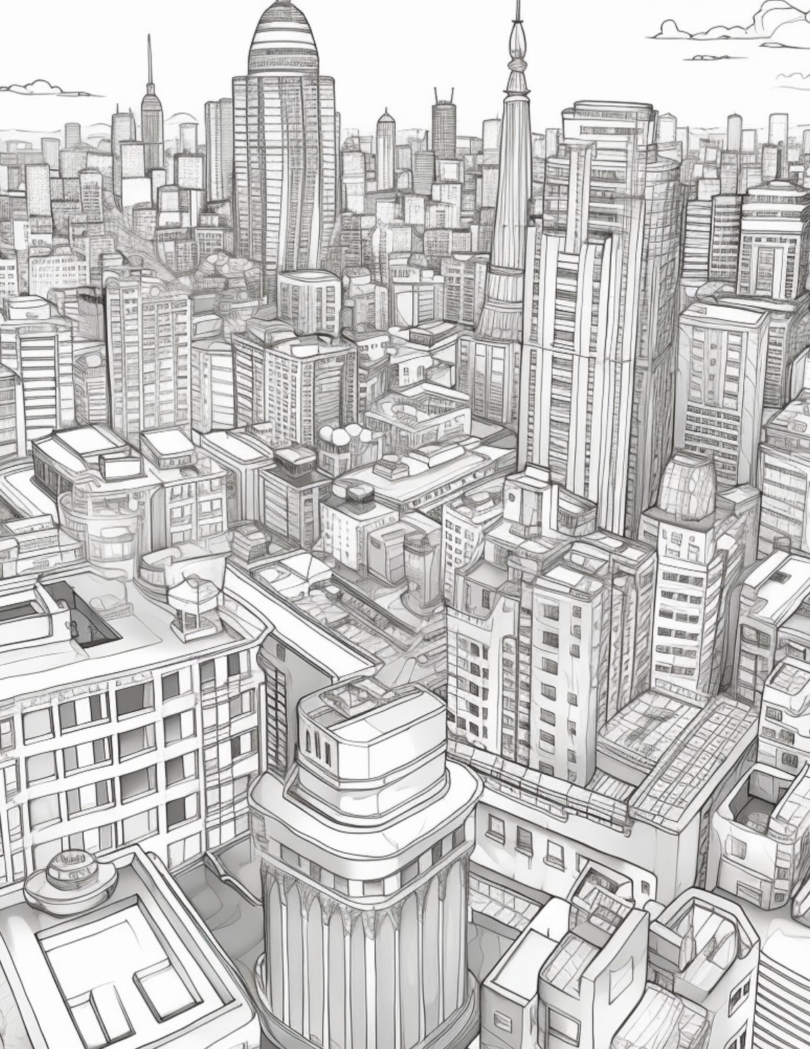 Metropolis Marvels Coloring, NYC Cityscapes, Adult Pages, Digital PDF Download, Urban Art ...