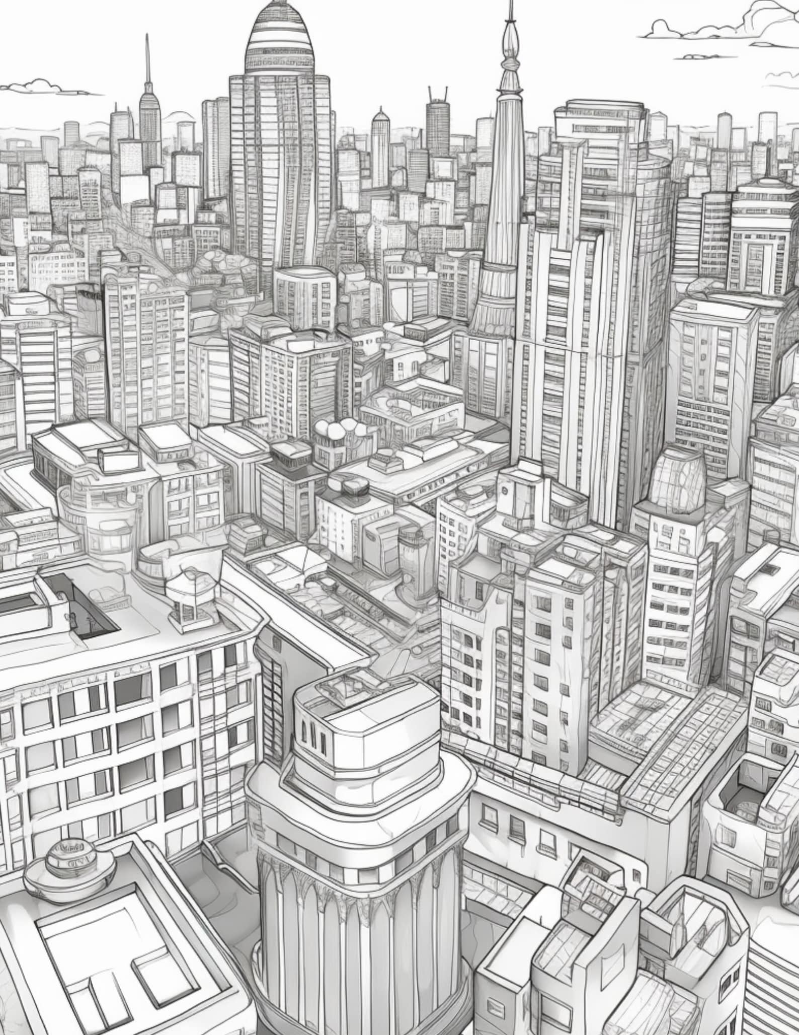 Metropolis Marvels Coloring, NYC Cityscapes, Adult Pages, Digital PDF ...