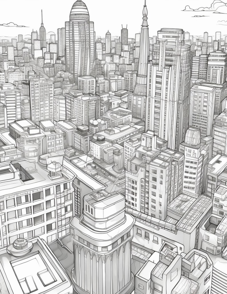 Metropolis Marvels Coloring, NYC Cityscapes, Adult Pages, Digital PDF ...