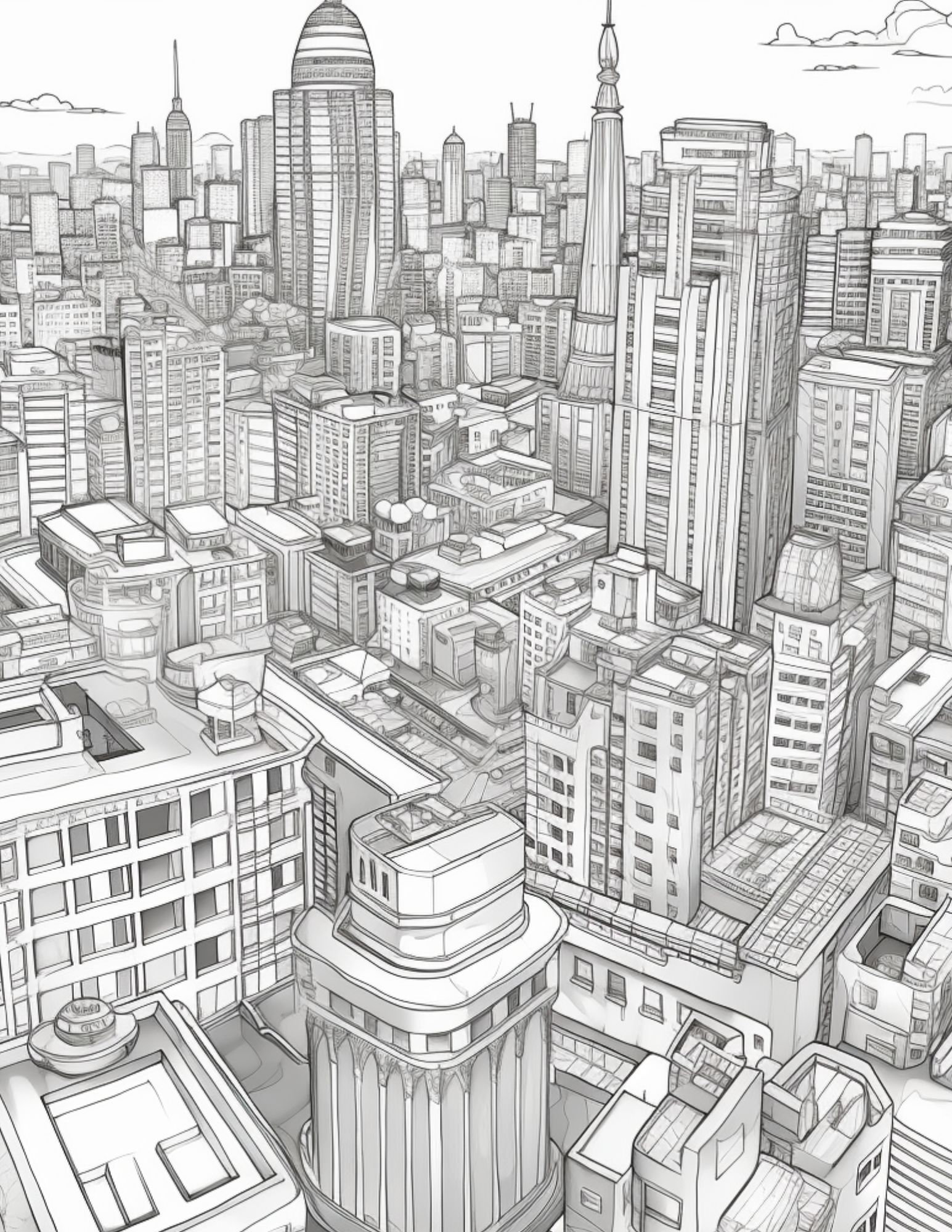 Metropolis Marvels Coloring, NYC Cityscapes, Adult Pages, Digital PDF Download, Urban Art ...