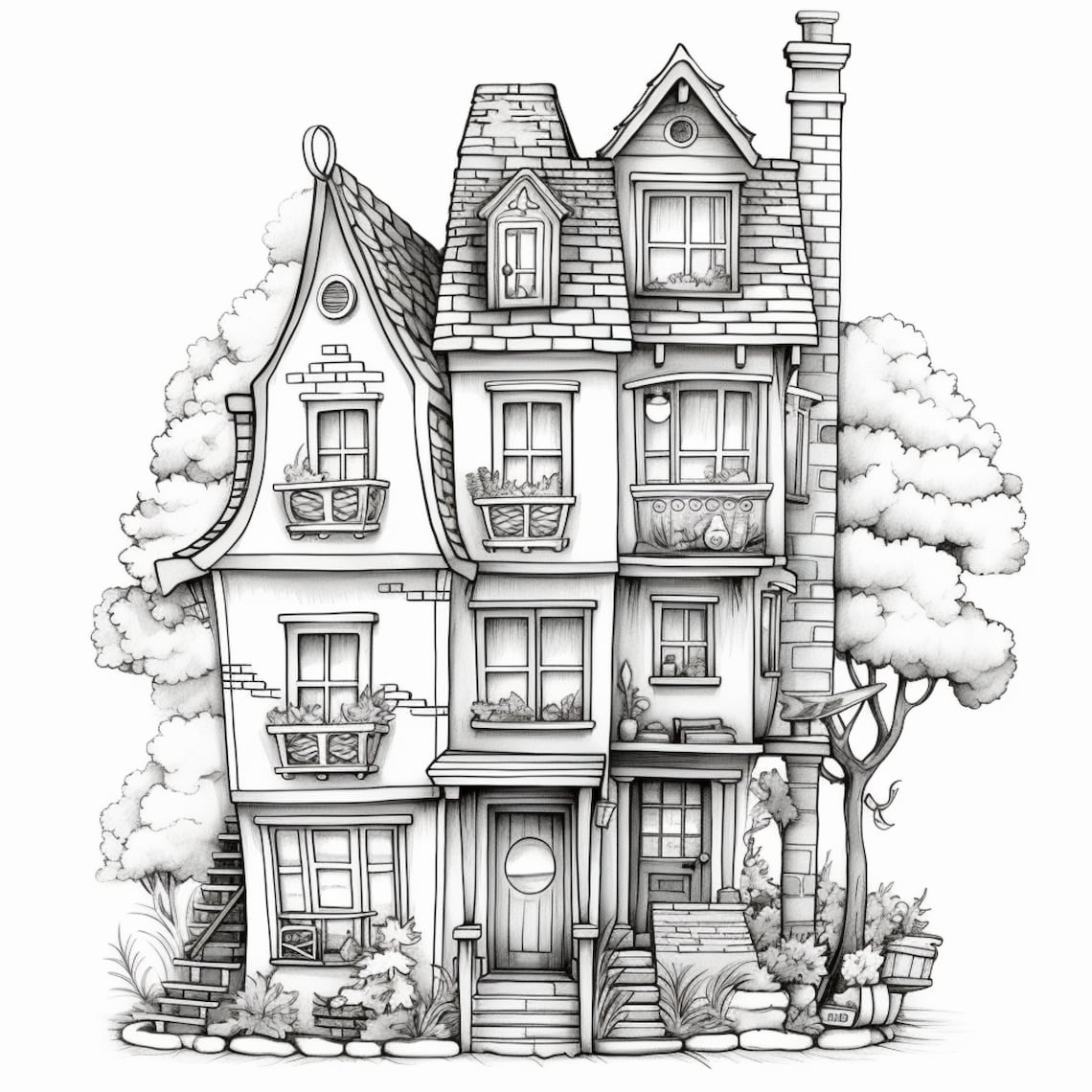 Architectural Wonders Coloring, Digital PDF Download, Building Art ...