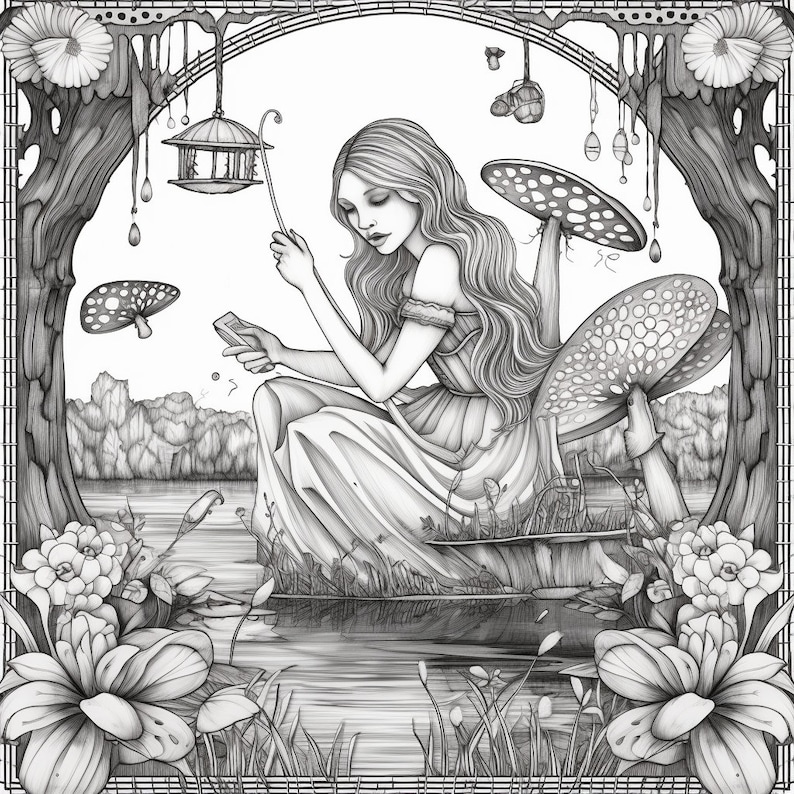 Enchanted Fairy Princess Coloring, Digital PDF Download, Magical Art ...