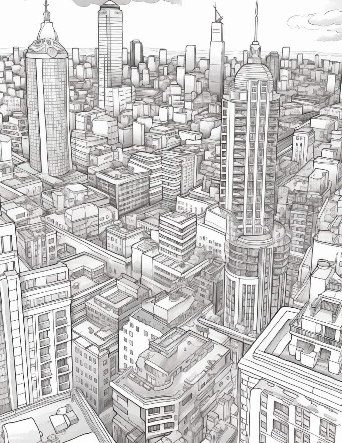 Metropolis Marvels Coloring, NYC Cityscapes, Adult Pages, Digital PDF Download, Urban Art ...