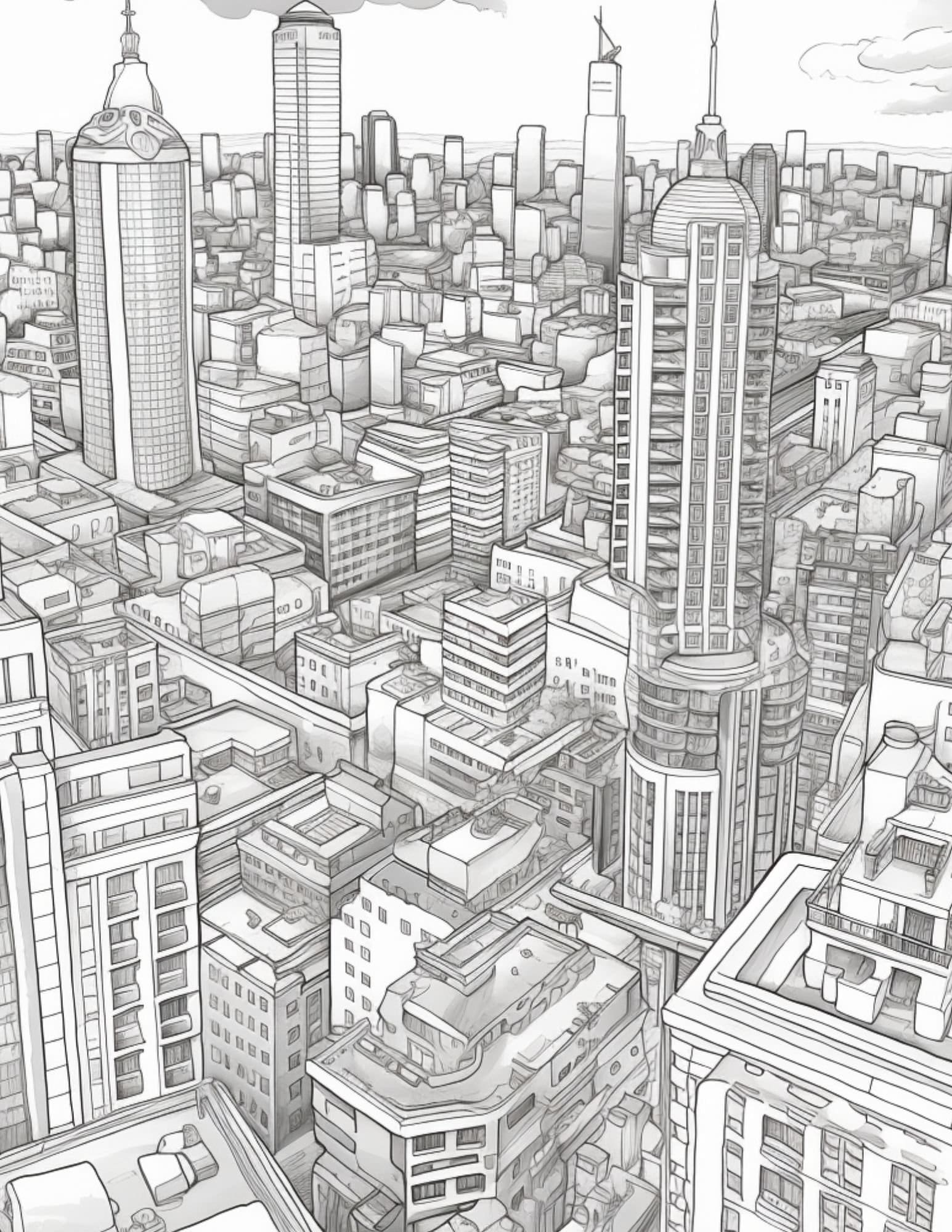 Metropolis Marvels Coloring, NYC Cityscapes, Adult Pages, Digital PDF ...