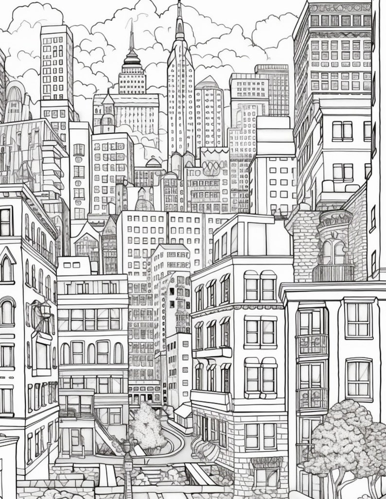 Metropolis Marvels Coloring, NYC Cityscapes, Adult Pages, Digital PDF ...