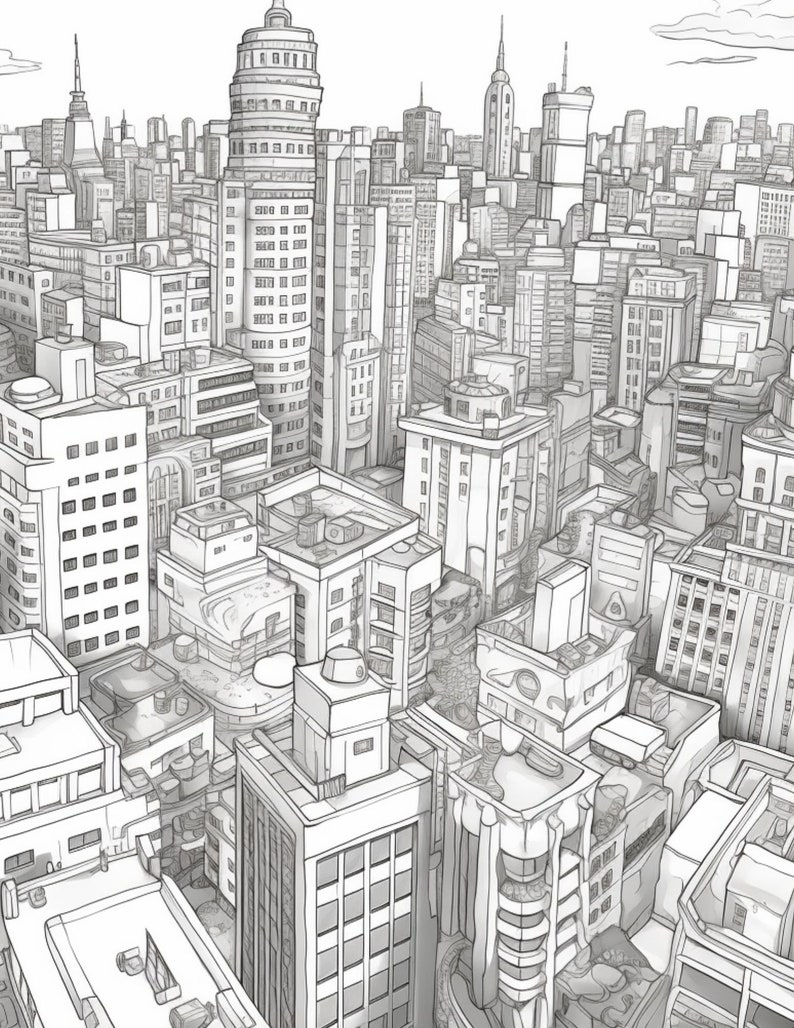 Metropolis Marvels Coloring, NYC Cityscapes, Adult Pages, Digital PDF ...