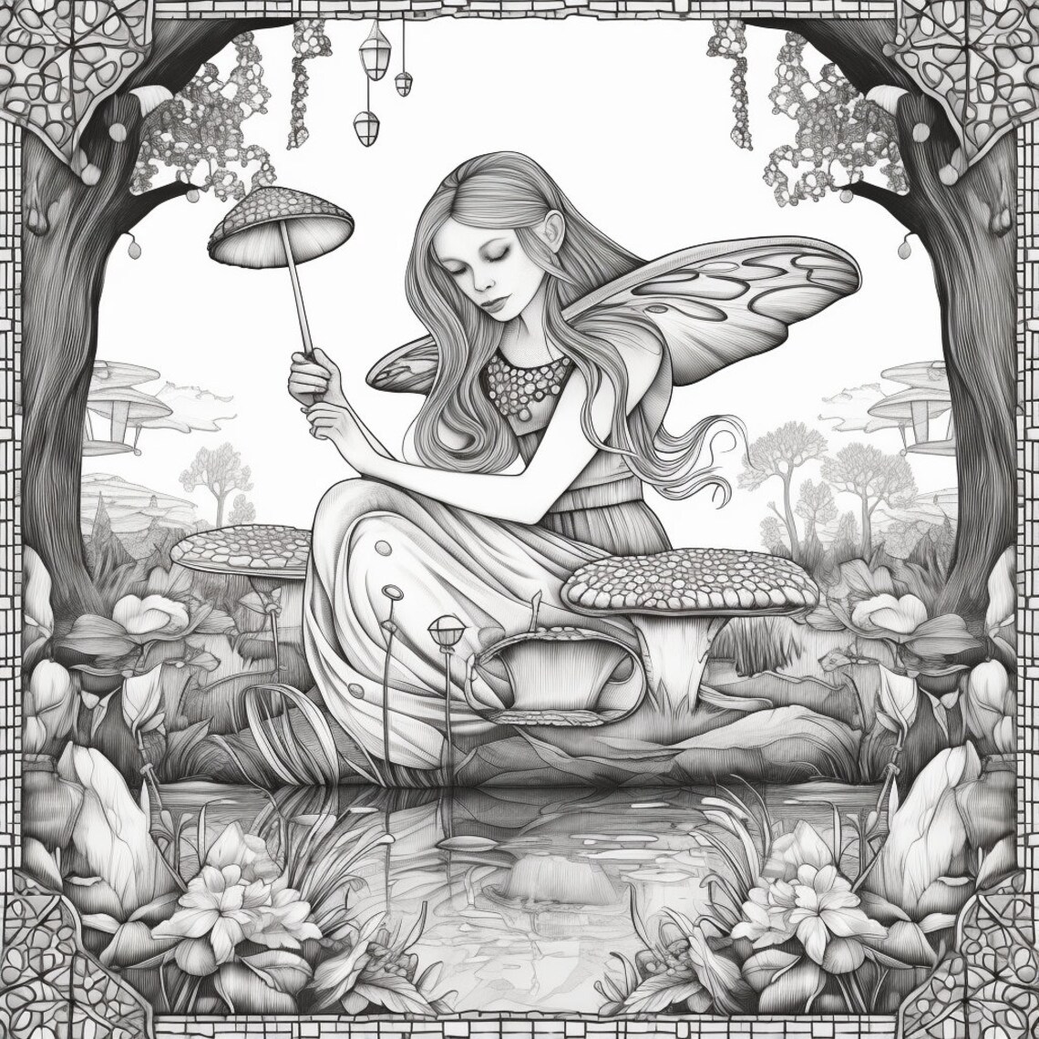 Enchanted Fairy Princess Coloring, Digital PDF Download, Magical Art ...