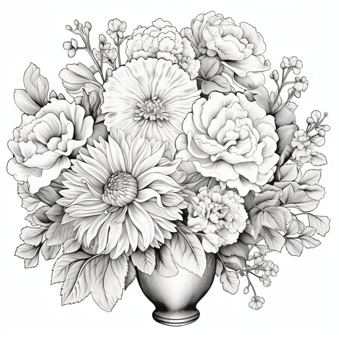 Floral Coloring Book, Exquisite Bouquets PDF, Digital Download ...