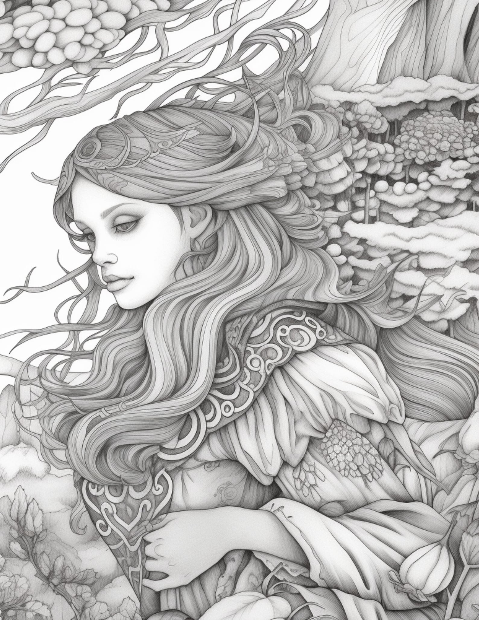 Woodland Princess Coloring, Adult Book Part 1, Forest Theme Pages ...