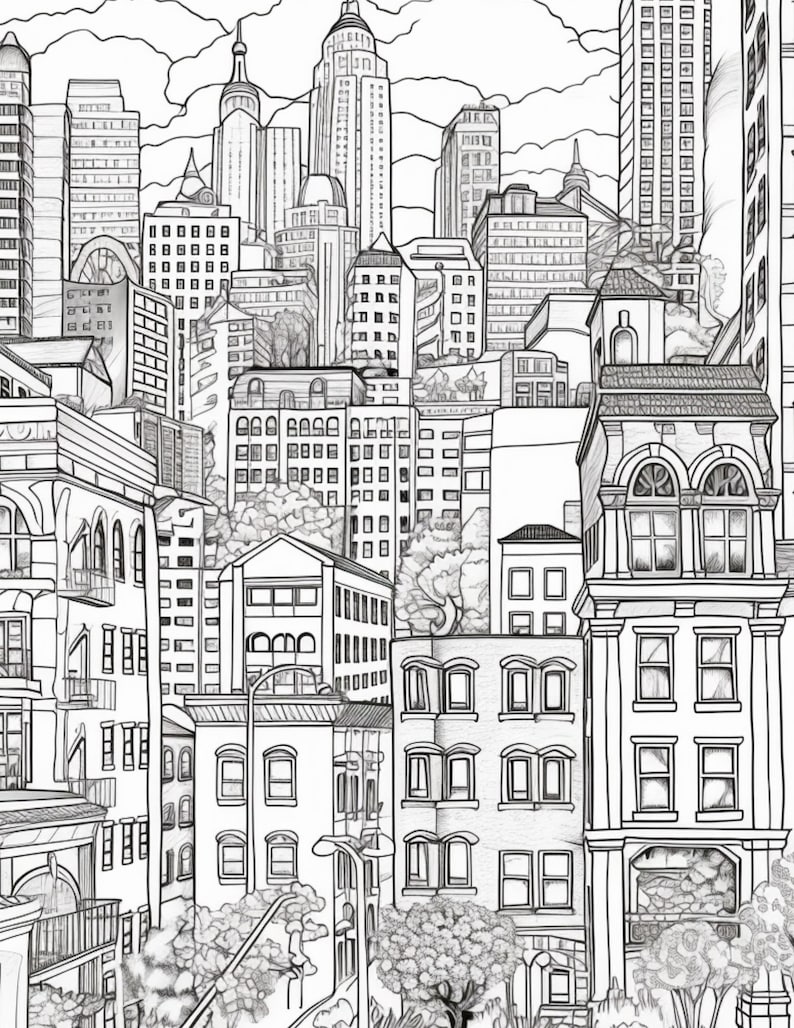 Metropolis Marvels Coloring, NYC Cityscapes, Adult Pages, Digital PDF ...