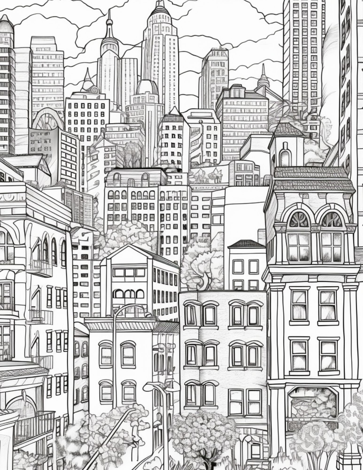 Metropolis Marvels Coloring, NYC Cityscapes, Adult Pages, Digital PDF ...