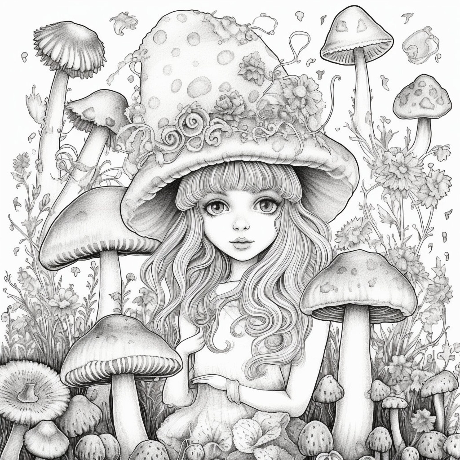Fairy Mushroom Princess Coloring, Adult Book, Digital PDF Download ...