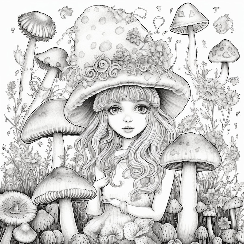 Fairy Mushroom Princess Coloring, Adult Book, Digital PDF Download ...