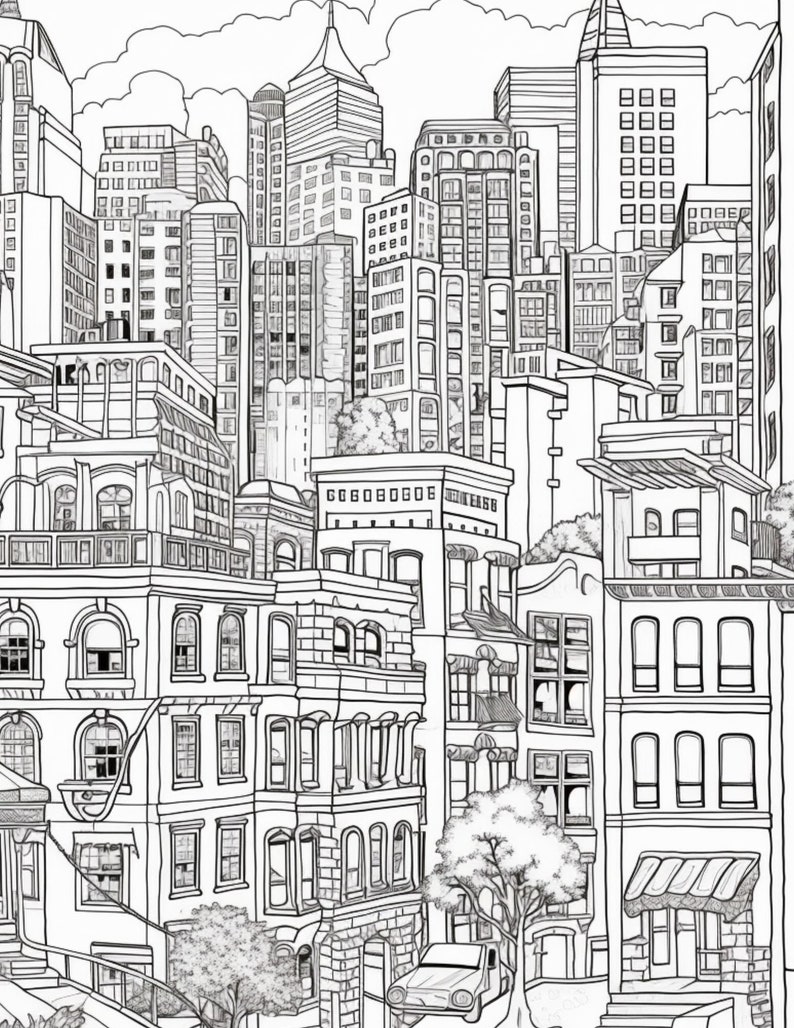 Metropolis Marvels Coloring, NYC Cityscapes, Adult Pages, Digital PDF ...