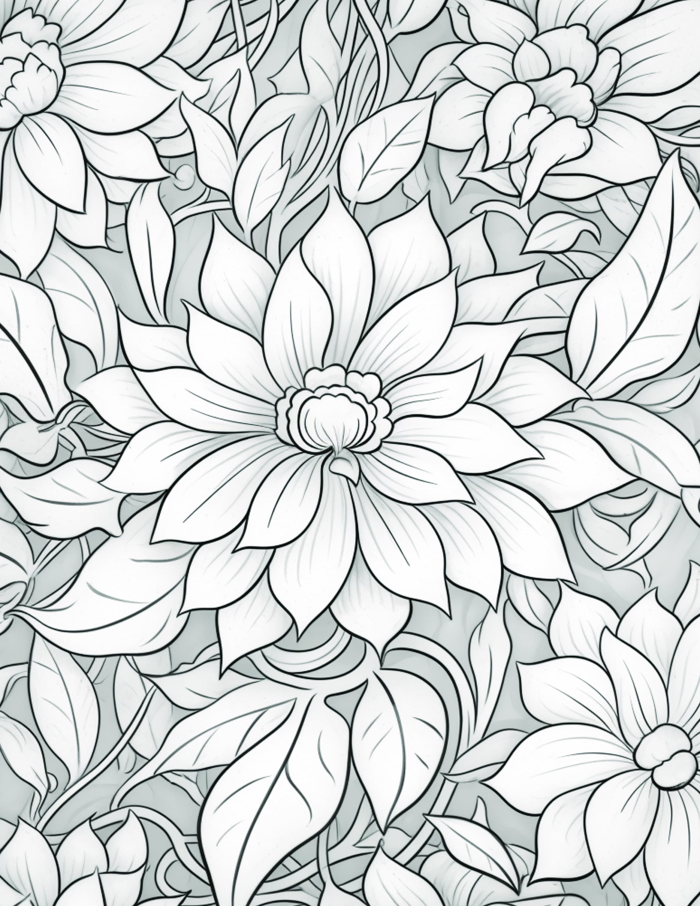 Flower Adult Coloring Book, Digital PDF Download, Botanical Art Pages ...