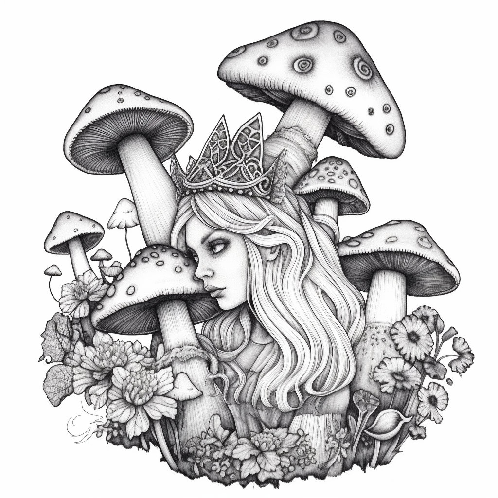 Fairy Tale Coloring, Mushroom Princess Pages, Digital PDF Download ...