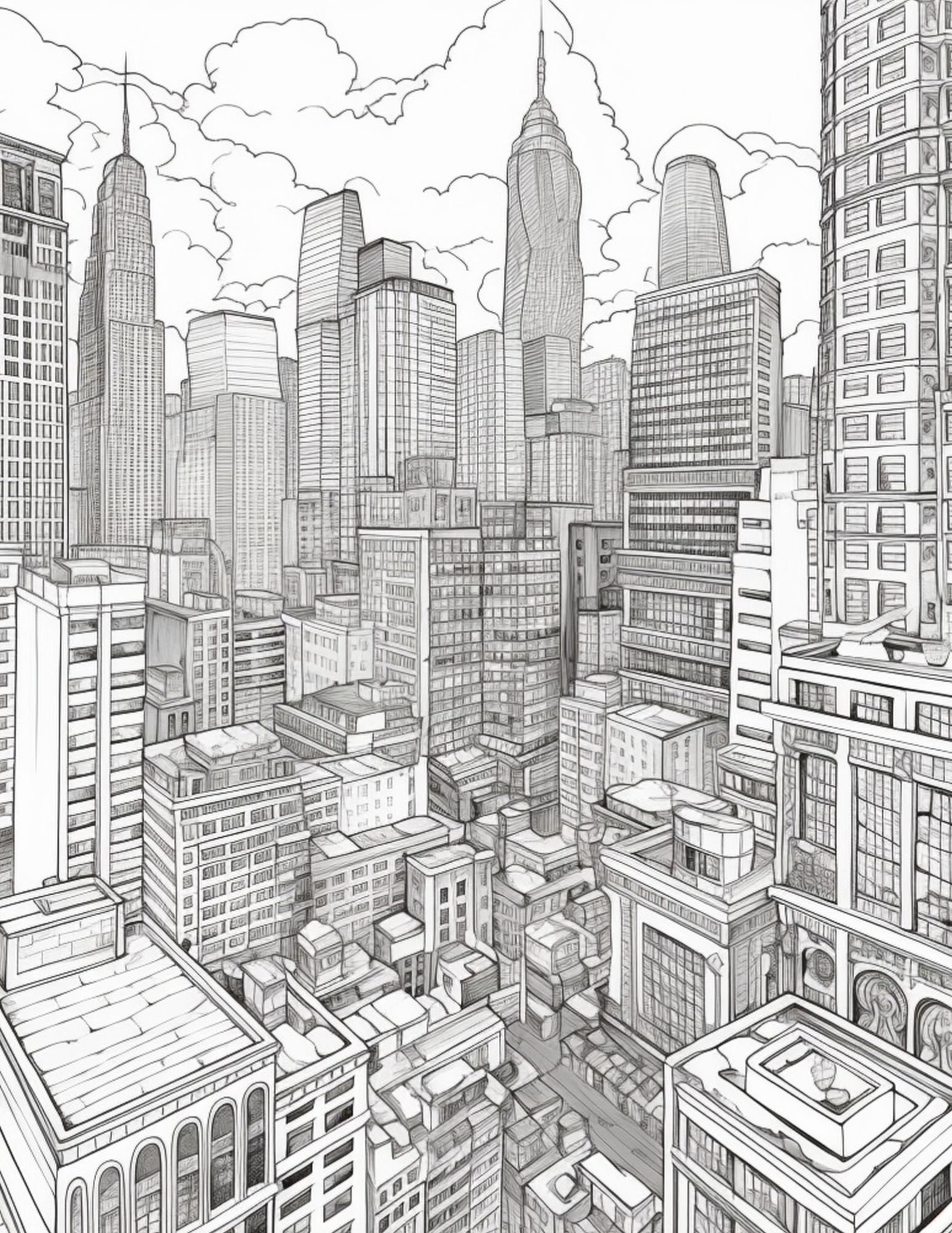 Metropolis Marvels Coloring, NYC Cityscapes, Adult Pages, Digital PDF Download, Urban Art ...