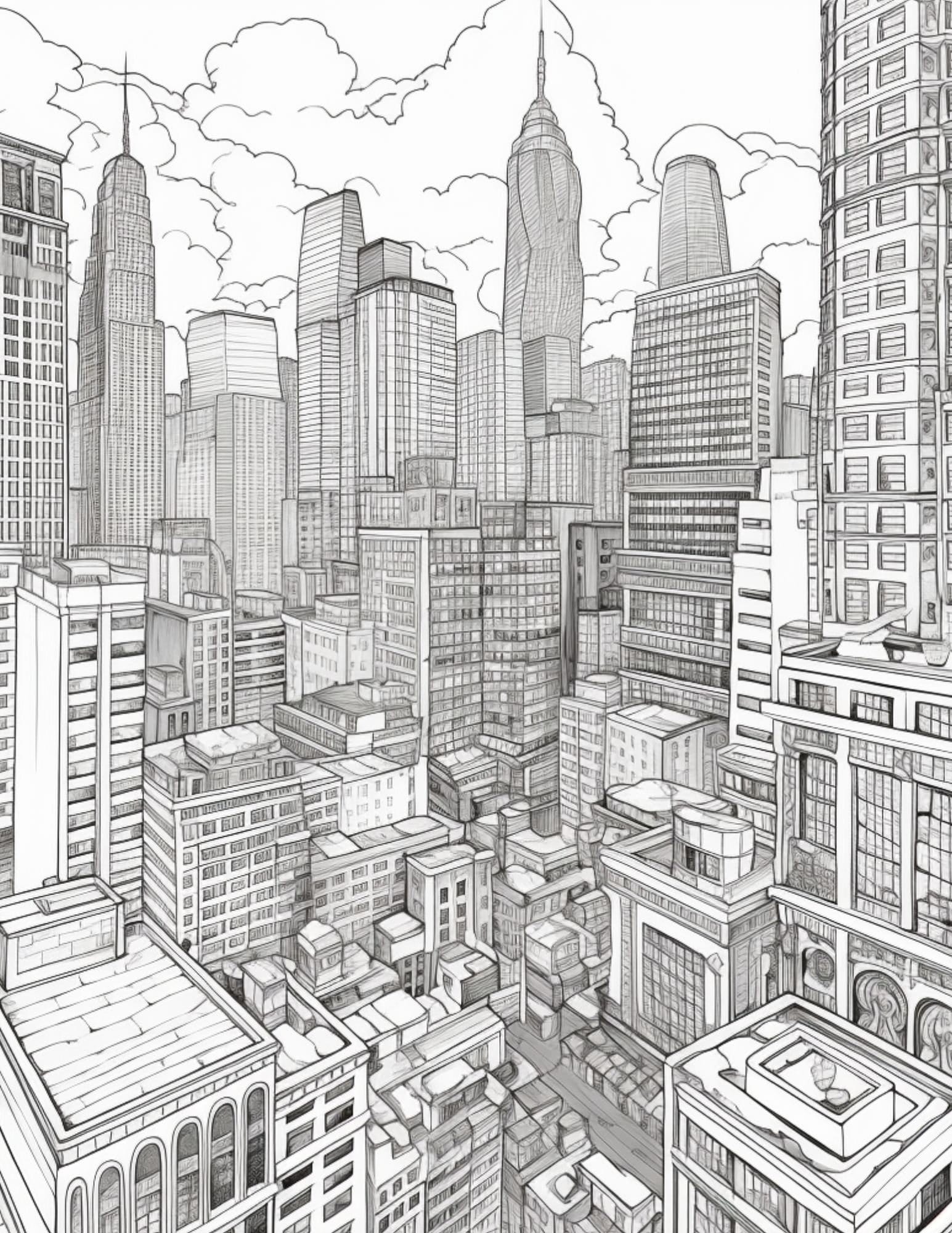 Metropolis Marvels Coloring, NYC Cityscapes, Adult Pages, Digital PDF ...