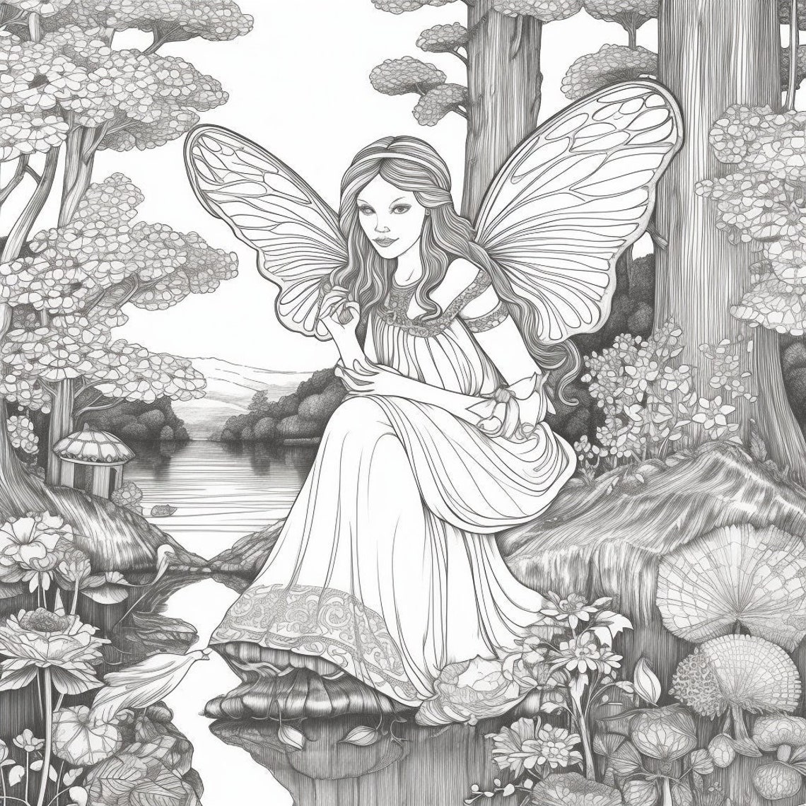 Enchanted Fairy Princess Coloring, Digital PDF Download, Magical Art ...