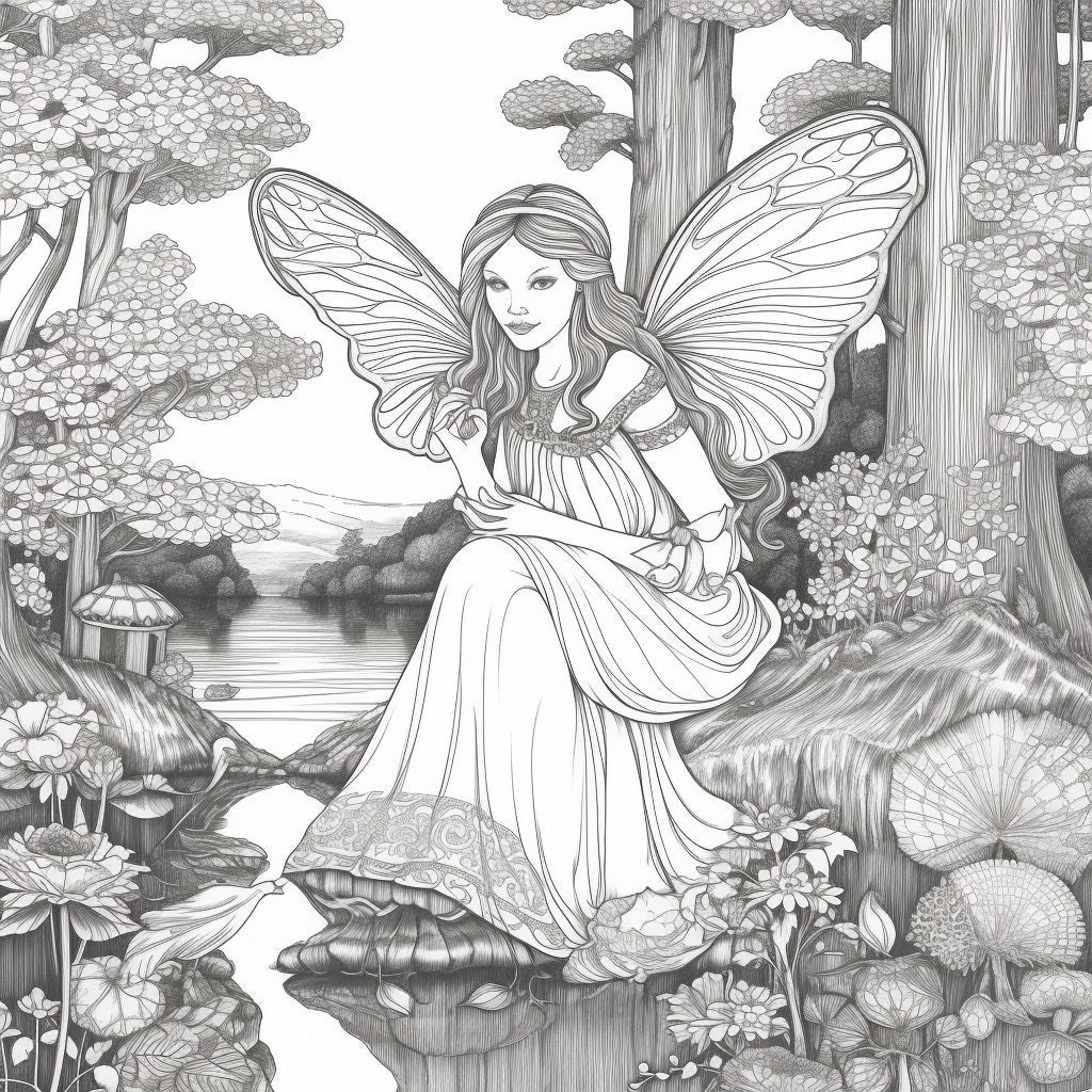 Enchanted Fairy Princess Coloring, Digital PDF Download, Magical Art ...