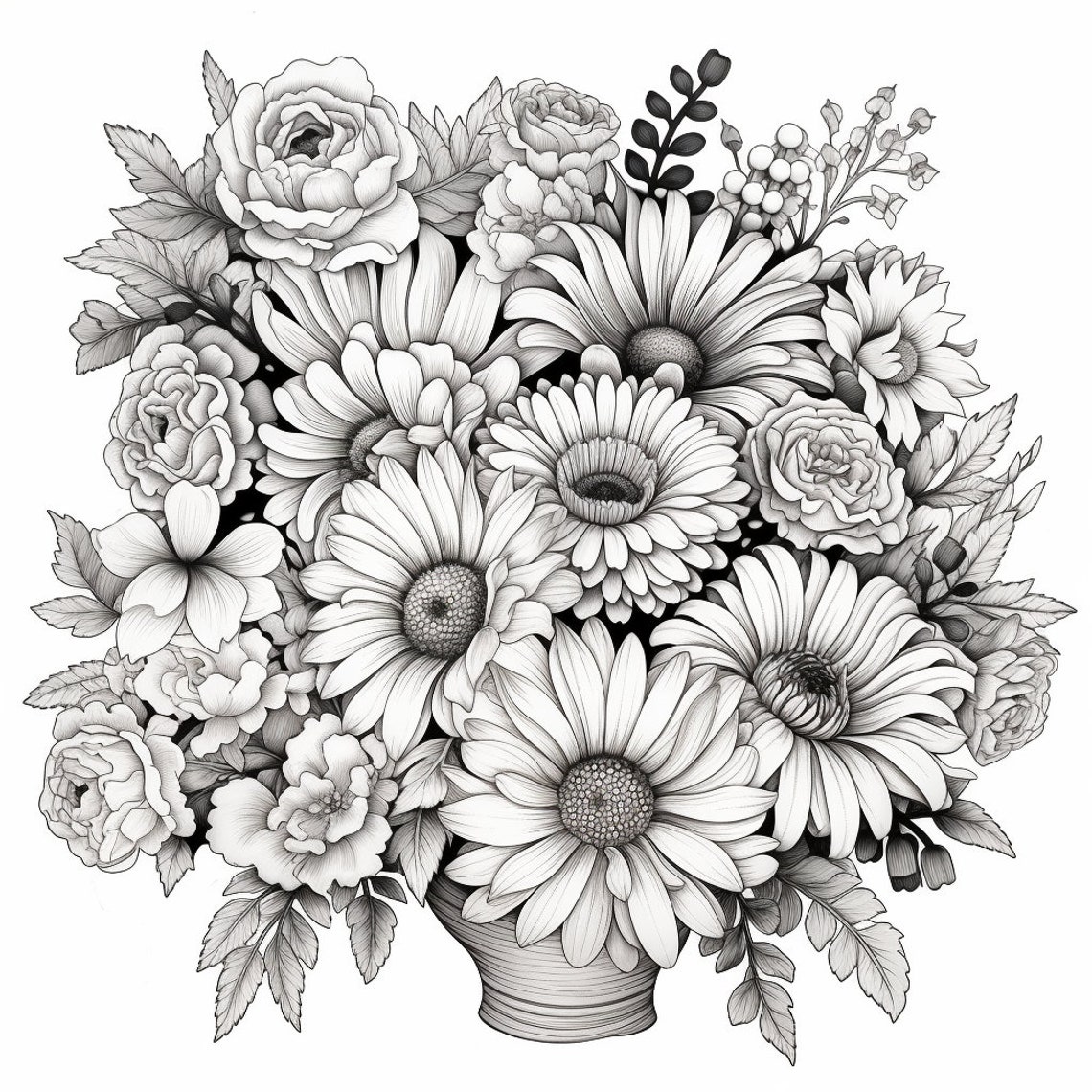 Floral Coloring Book, Exquisite Bouquets PDF, Digital Download ...
