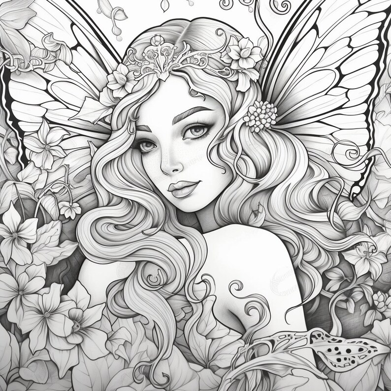 Fairy Butterfly Princesses Coloring, 17 Whimsical Pages, Magical ...