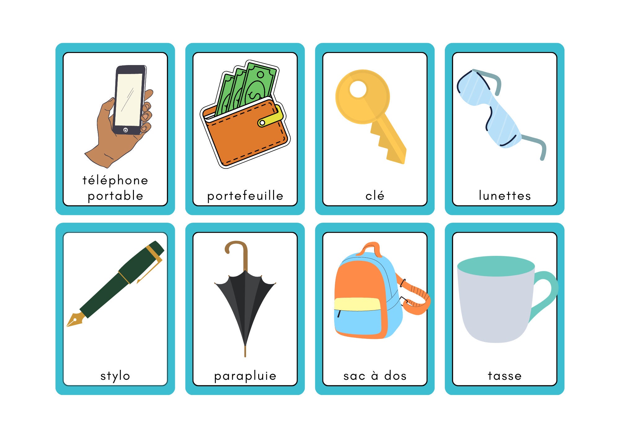 80 Flashcards De Vocabulaire Courants -montesorri - Anglais Et Français ...