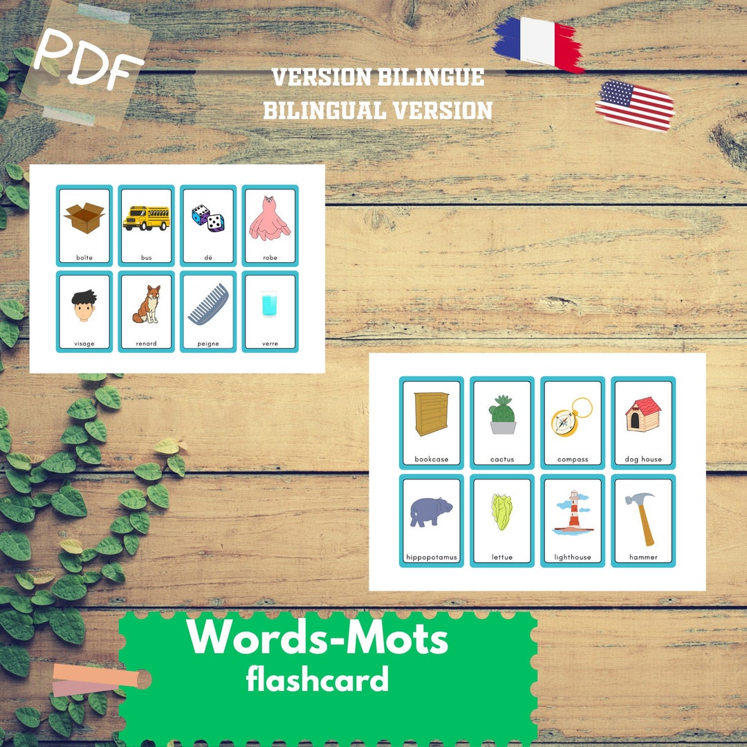 80 Flashcards De Vocabulaire Courants -montesorri - Anglais Et Français ...