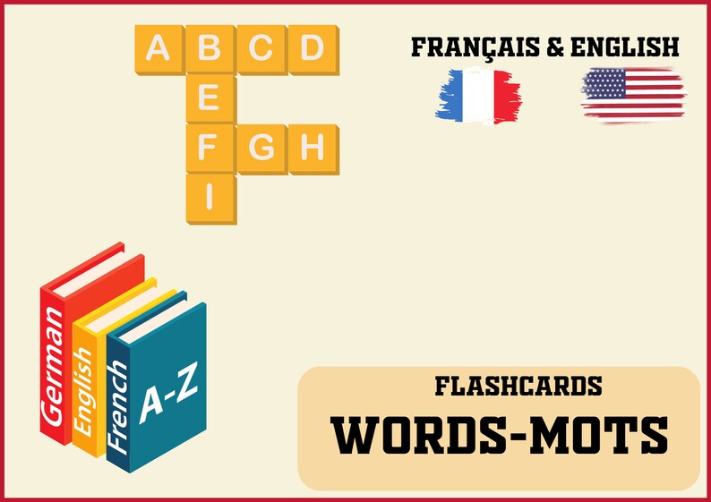80 Flashcards De Vocabulaire Courants -montesorri - Anglais Et Français ...