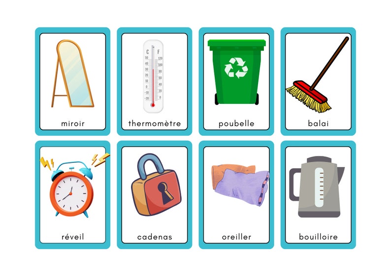 80 Flashcards De Vocabulaire Courants -montesorri - Anglais Et Français ...