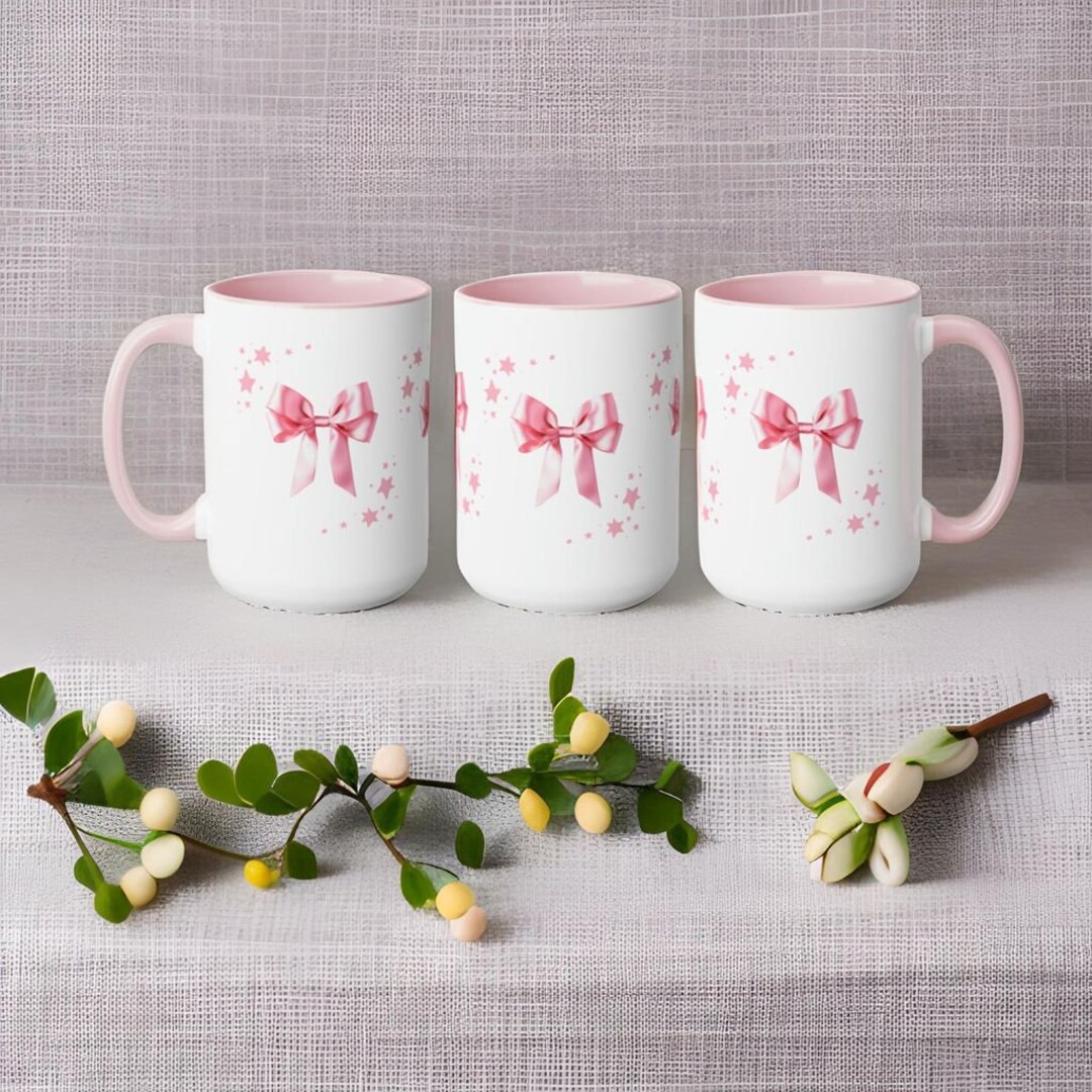 Pink Bow Ribbon Mug,coquette Coffee Mug, Cottagecore Vibes Mug ...