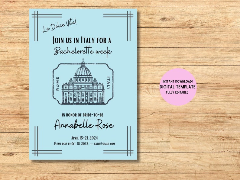 Italy Bachelorette Invite and Itinerary, Rome, Florence, Venice ...