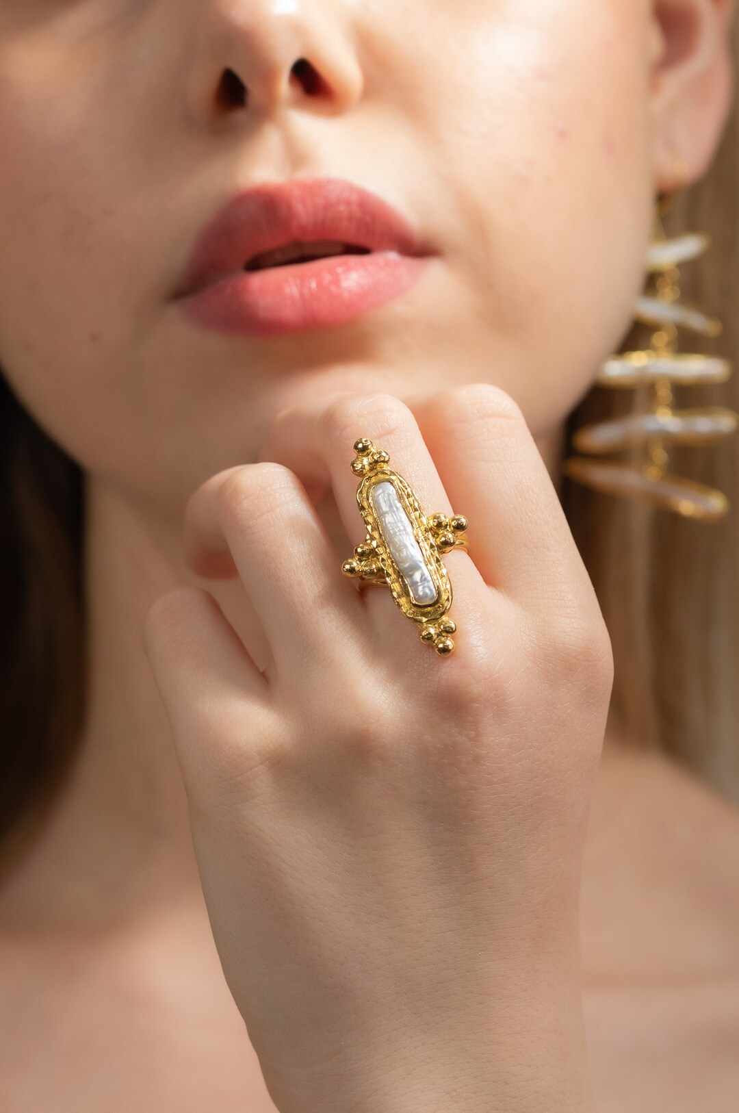 Stick Pearl Statement Rings, Pearl Cross Ring, Bridal Jewelry, Gift for ...