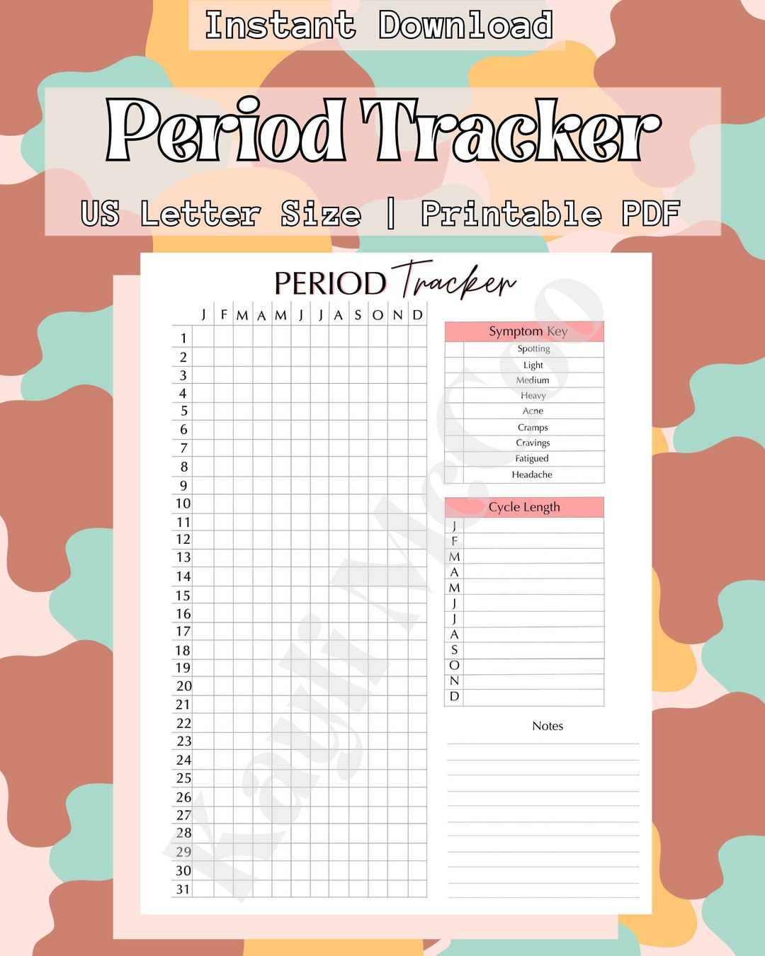 Period Tracker Printable PDF File - Etsy
