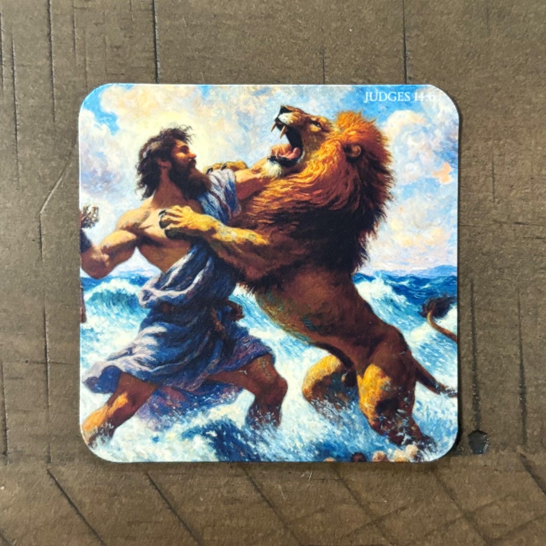 Samson Fights the Lion Christian Laminated Vinyl Sticker/decal - Etsy