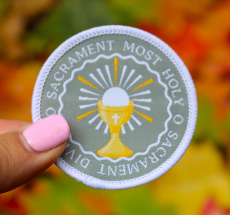 O Sacrament Most Holy Eucharist slate Gray Christian Woven Patch - Etsy
