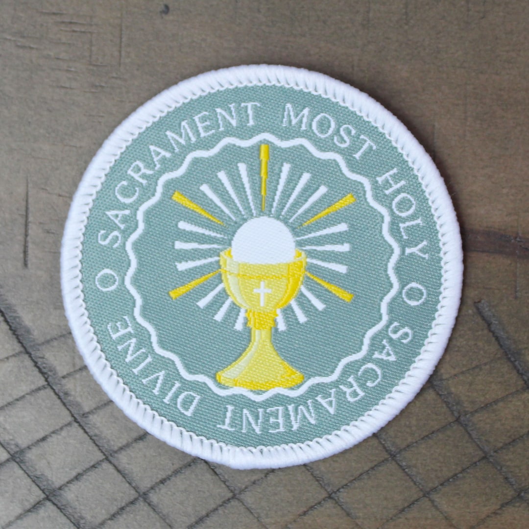 O Sacrament Most Holy Eucharist slate Gray Christian Woven Patch - Etsy
