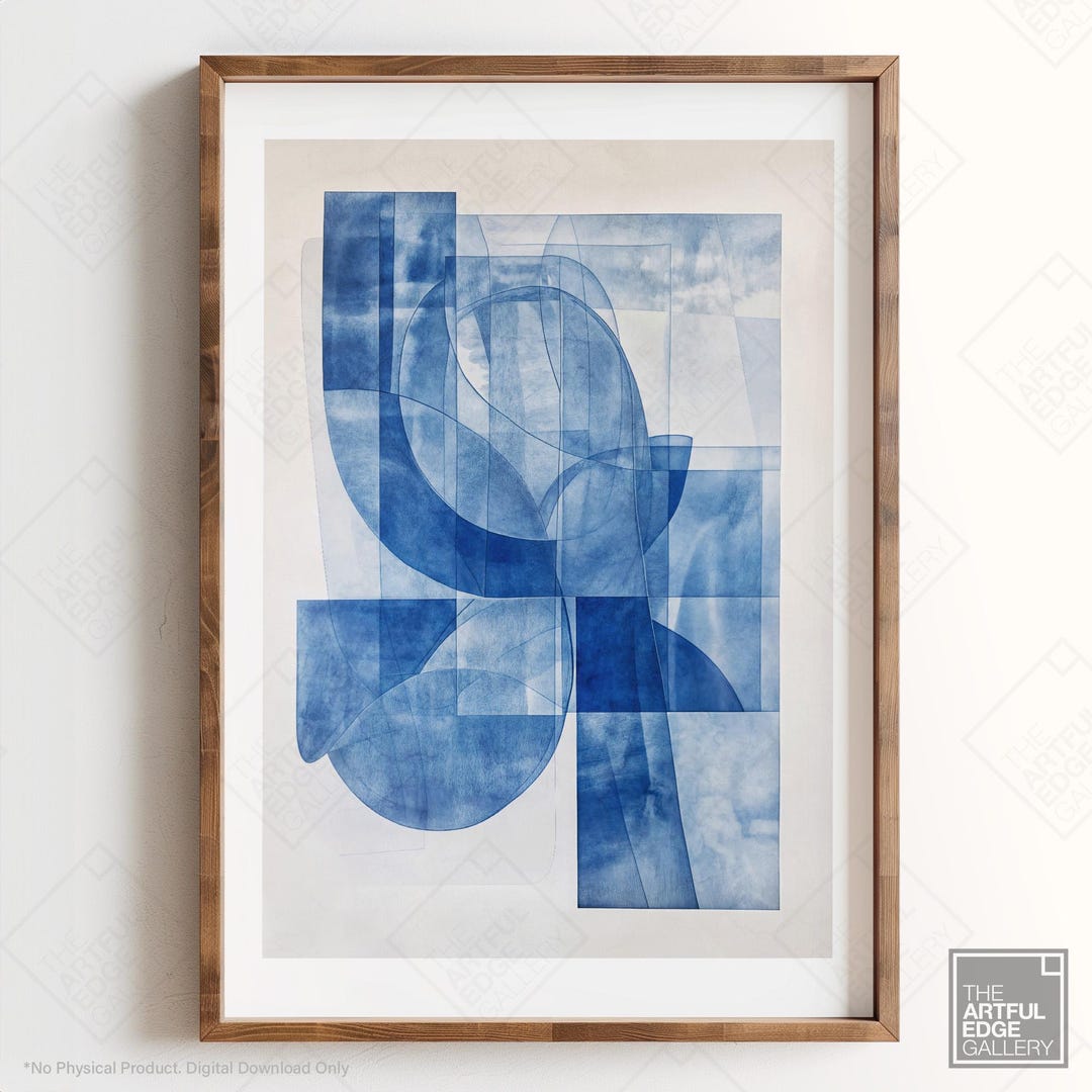 Blue Geometric Abstract Art Print: Mid-century Modern Wall Decor ...