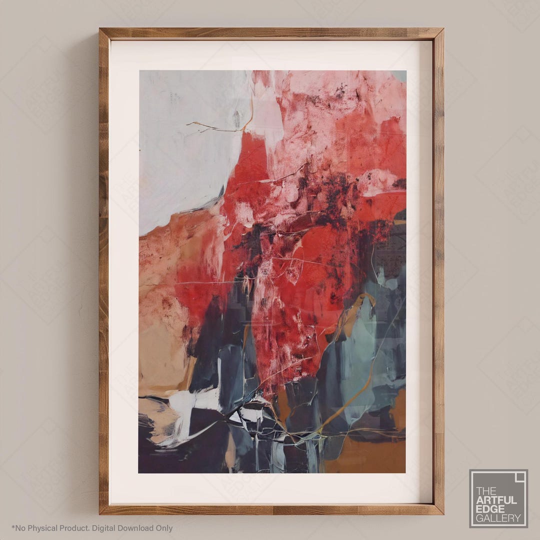 Abstract Red and Blue Digital Art Textured Wall Decor Minimalist ...