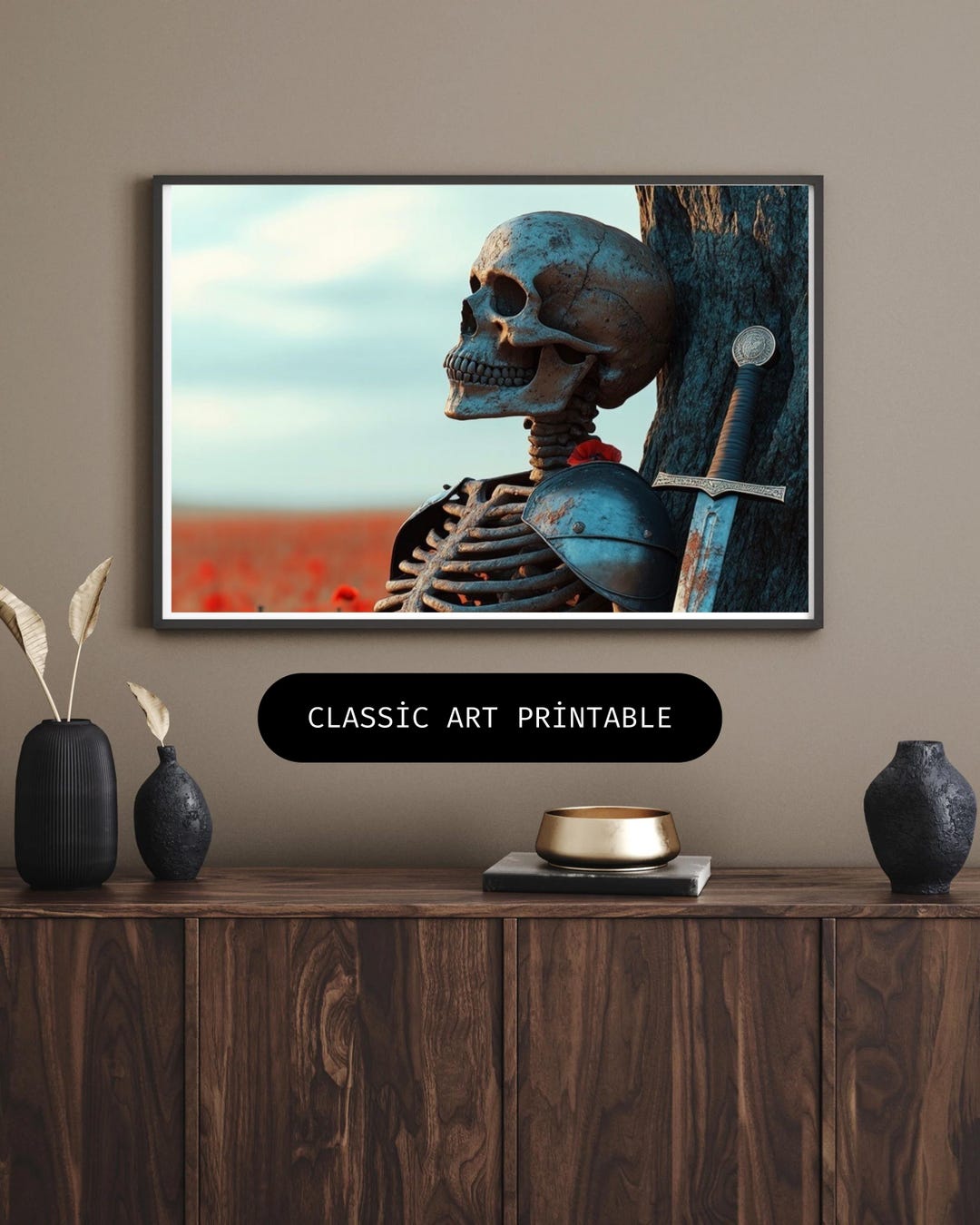 Skeleton Warrior Resting in Poppy Field – Digital Art Print - Etsy