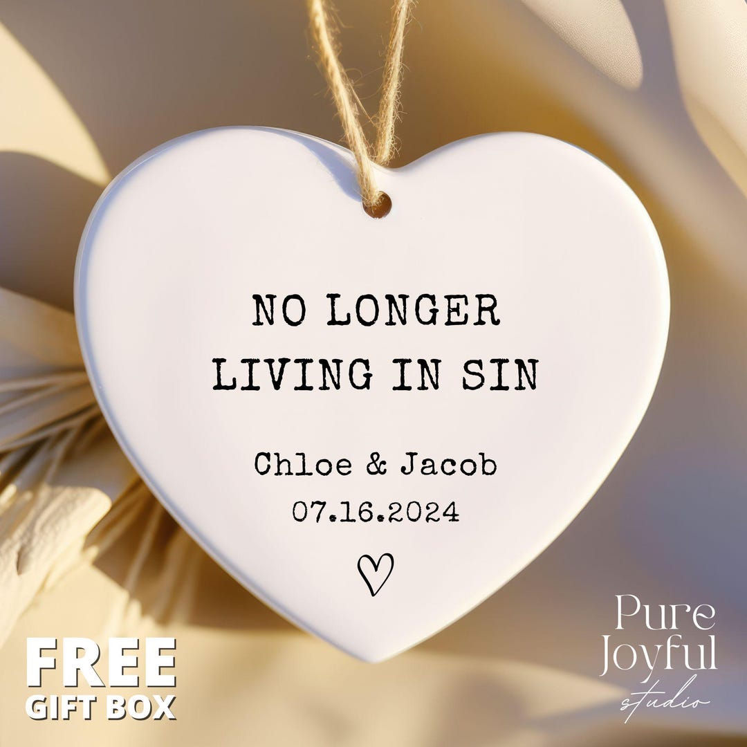 No Longer Living in Sin Ornament, Funny Anniversary Gift, Custom ...