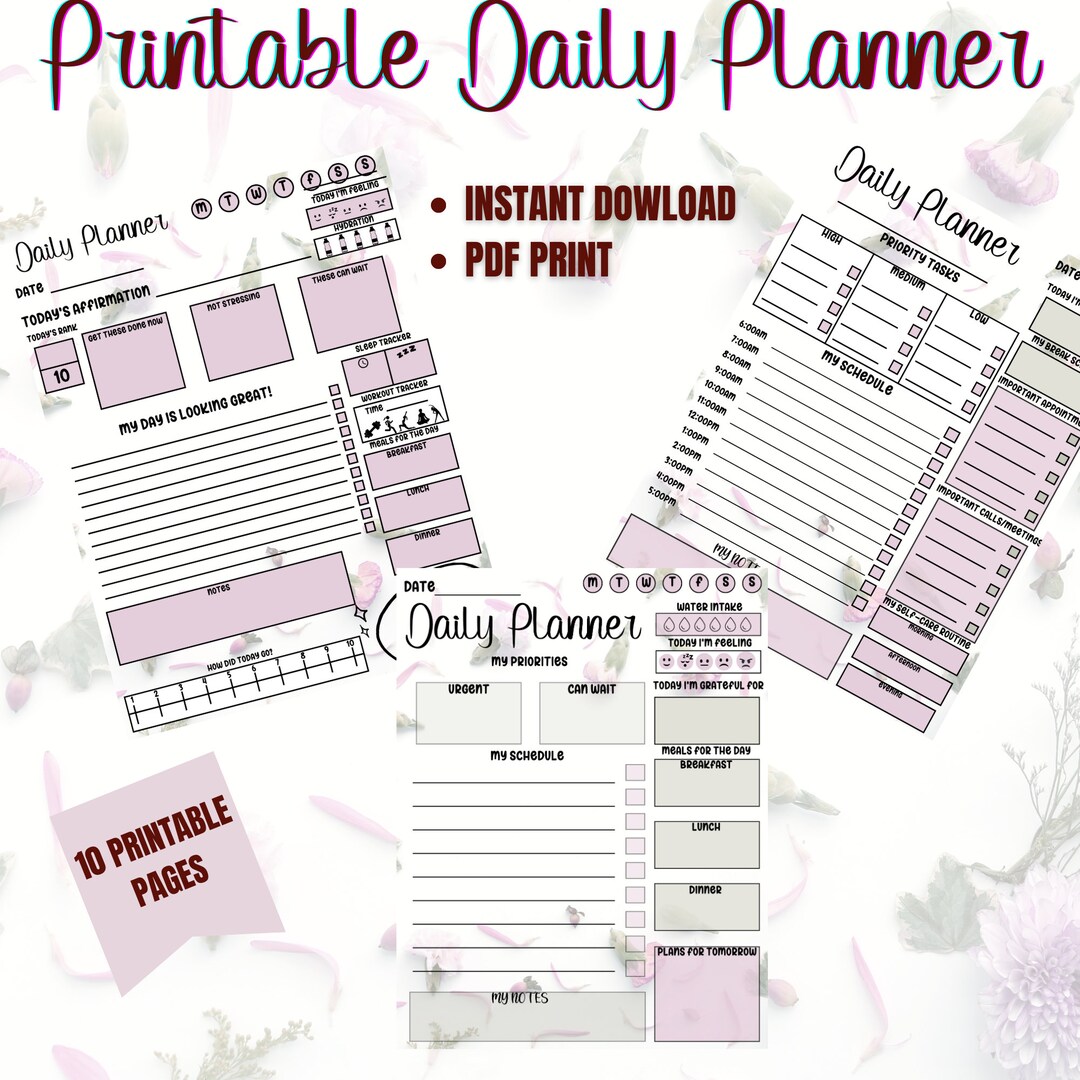 Printable Daily Planner, Daily Scheduler, Daily Organizer, Printable ...