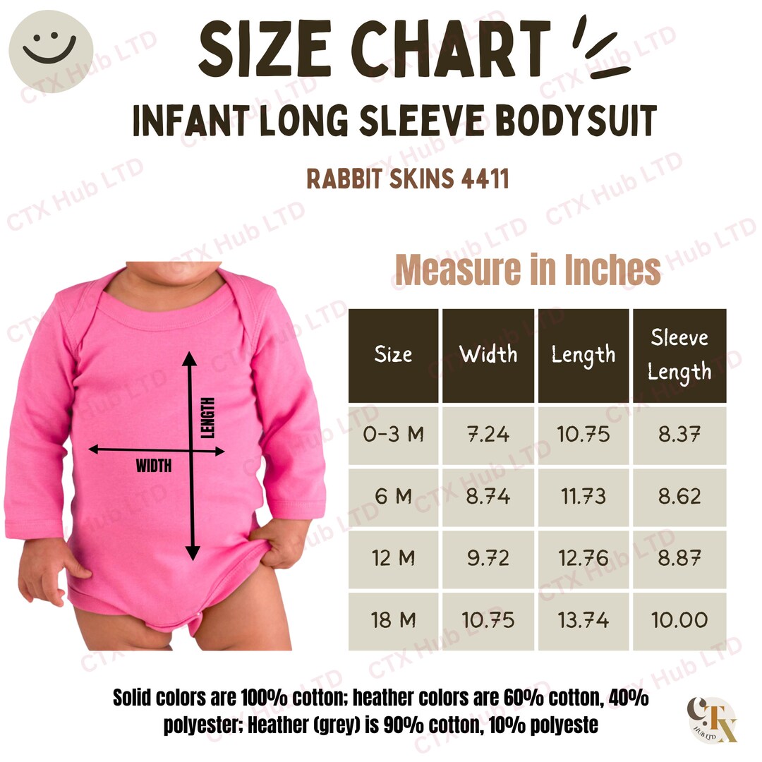 Rabbit Skins 4411 Infant Long Sleeve Bodysuit Size Chart, Baby Bodysuit ...