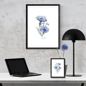 Blue Watercolour Flower Printable Wall Art, Floral Home Decor, Instant ...