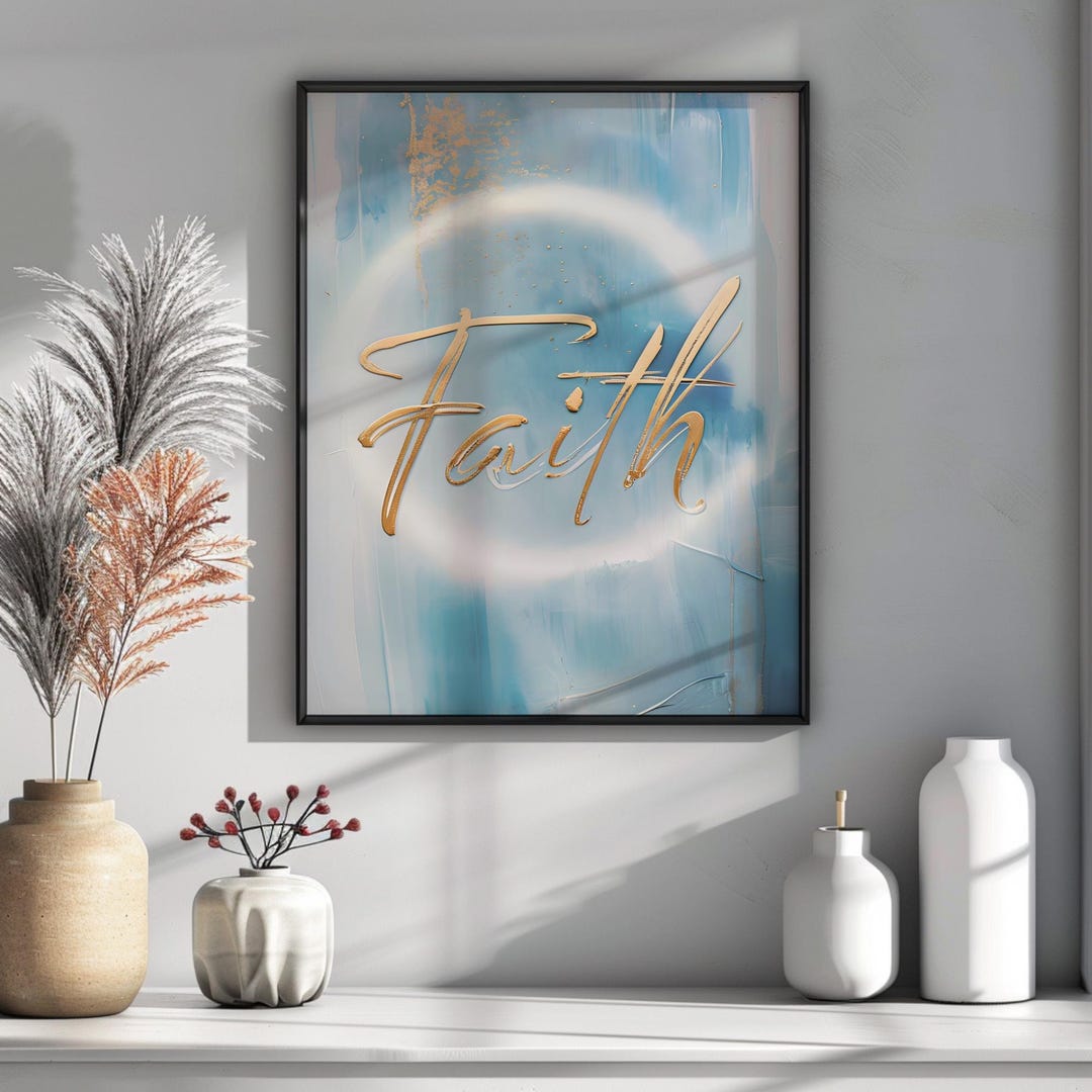 Faith Abstract Christian Printable Wall Art | Blue & Gold Printable ...